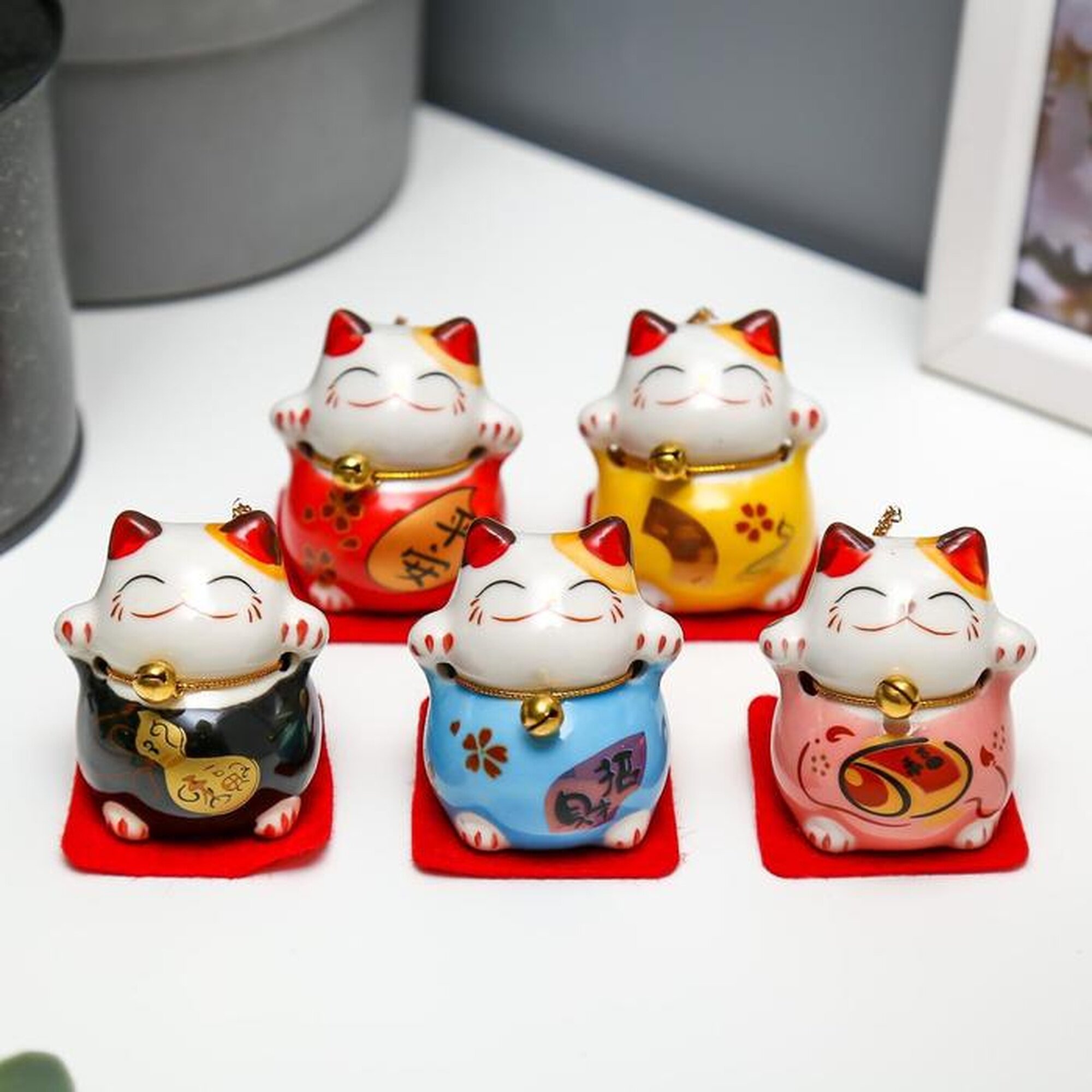 Набор статуэток Сима-ленд "Манэки-нэко", керамика, глазурь, 5 шт