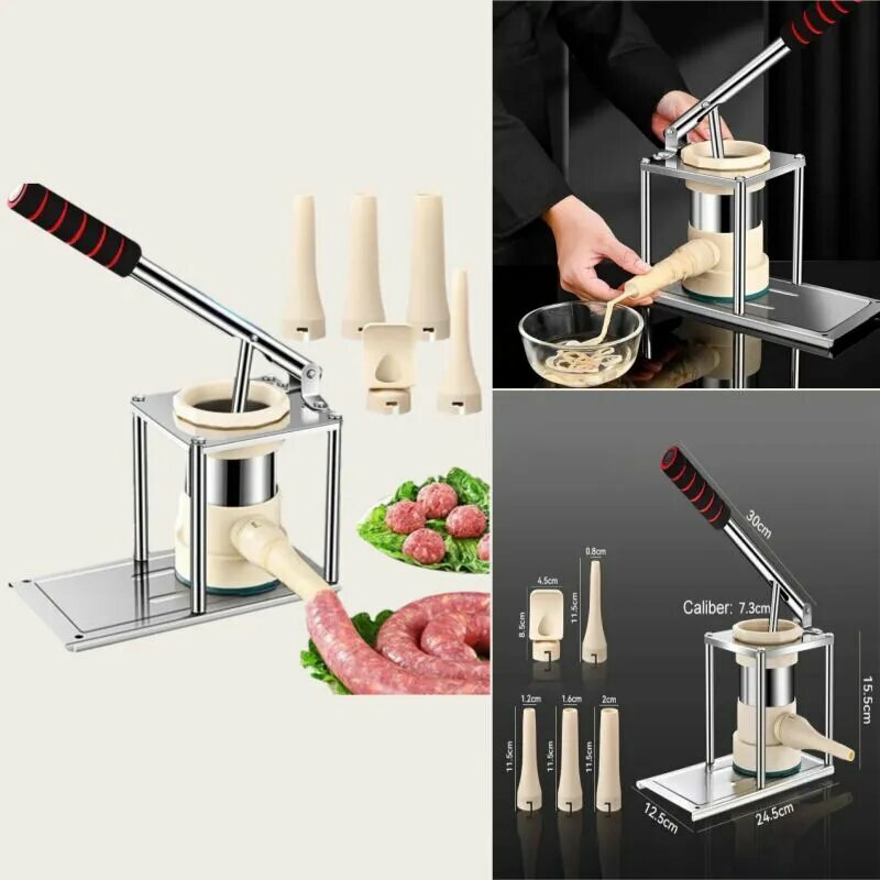 Шприц колбасный 2052841390, серебристый, цинк, антиналипающие насадки, 5 шт.