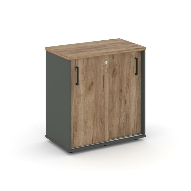 Тумба приставная с раздвижными дверьми Style Project Riva SN. TOP-043 Дуб Табак / Антрацит NEW 800х400х750