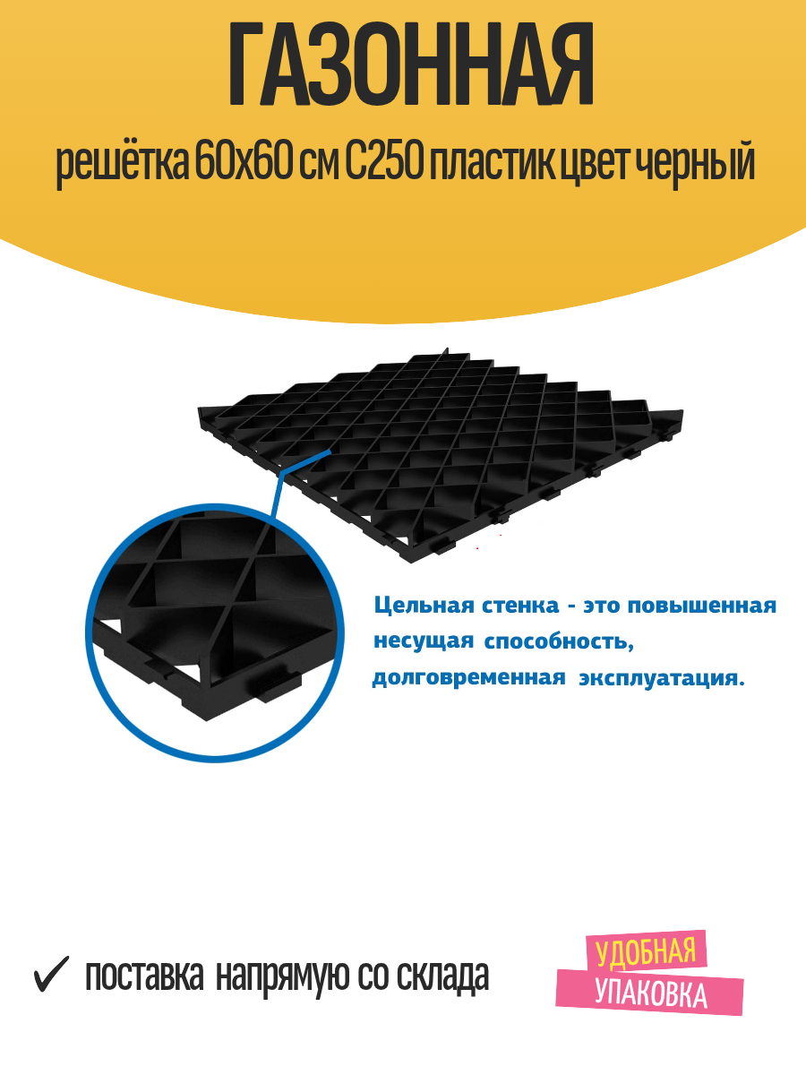 Газонная решётка 60х60 см С250 пластик цвет черный