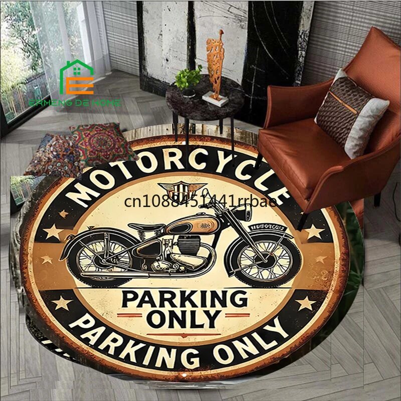 Круглый ковер "Ретро мотоцикл", полиэстер, Синий, 150x150cm