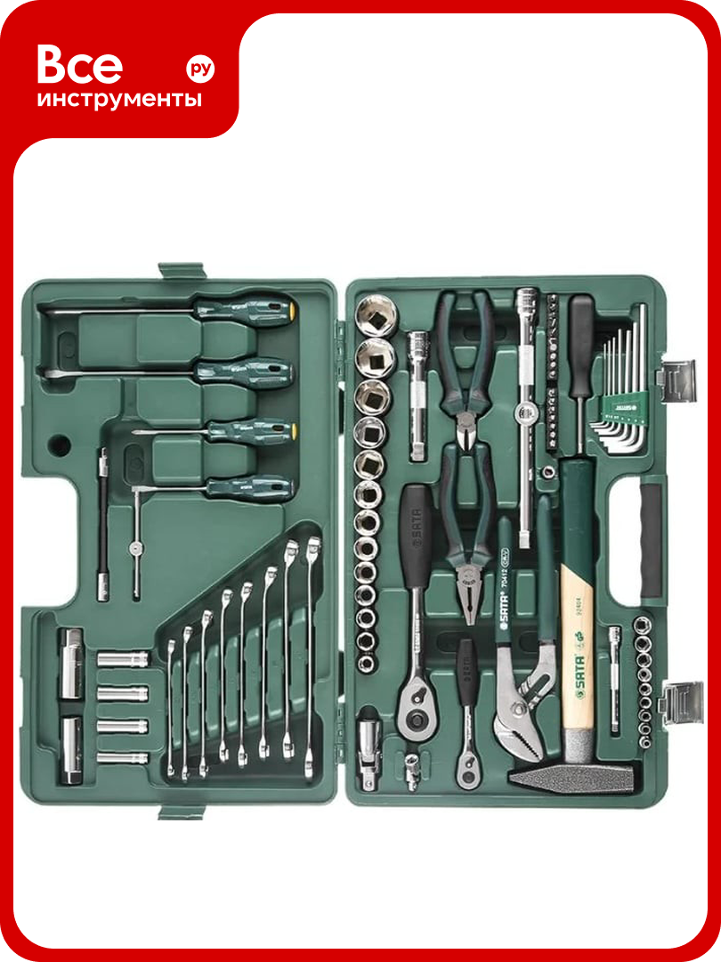 Универсальный набор инструментов SATA 09403, 80 предметов, комбинированные и шестигранные ключи, кейс из ударопрочного