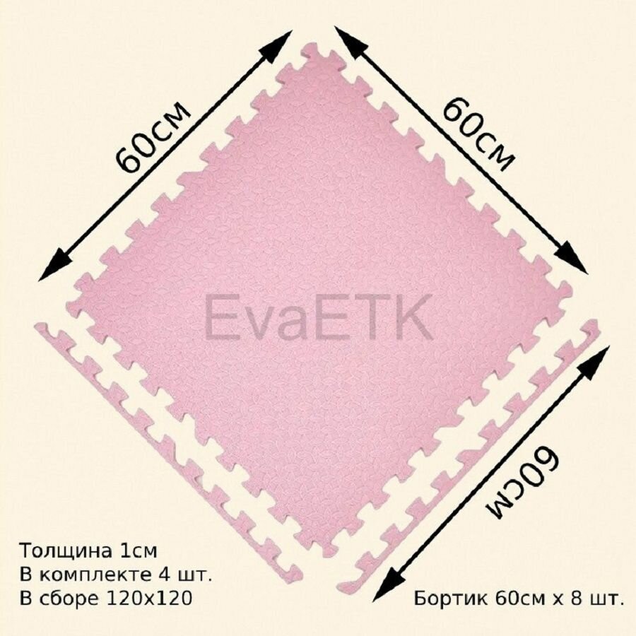 Коврик-пазл 120x120см Розовый, 4 детали 60x60 ETK EVA мягкий пол