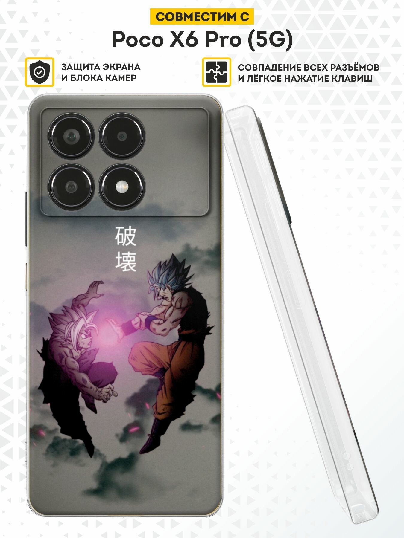 Силиконовый чехол DesignOnCase на Poco X6 Pro (5G), защита камеры, с принтом Dragon ball