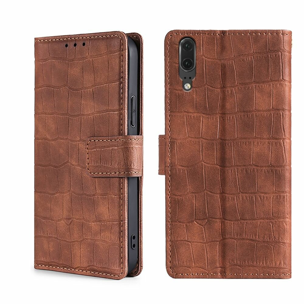 Чехол-книжка MyPads для Huawei P20 / Хуавей P20 коричневый крокодиловая кожа