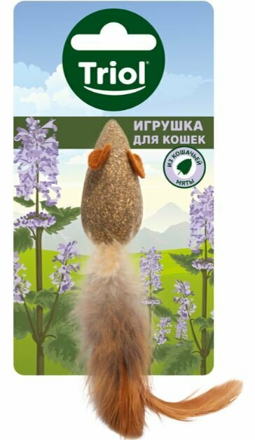 Triol Игрушка для кошек из прессованной кошачьей мяты "Мышка с перьями", 5/11см