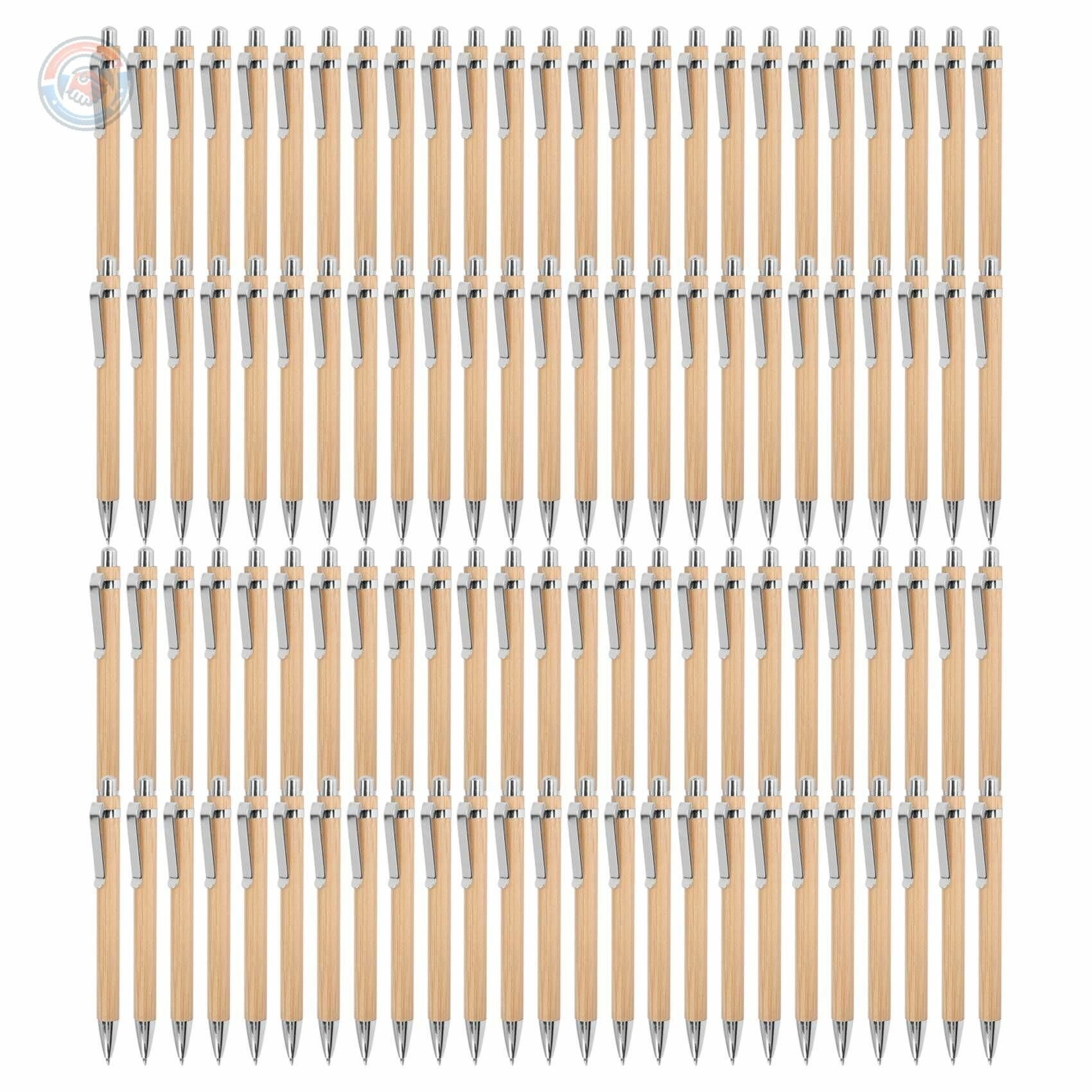 Экологичные бамбуковые шариковые ручки синие 100 штук для школы офиса и творчества набор канцелярских принадлежностей
