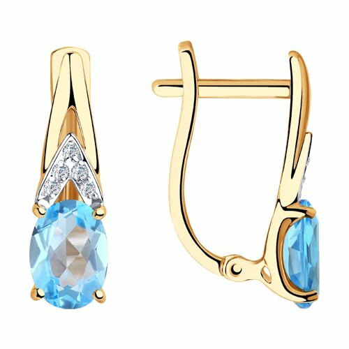 Серьги золото, 585 проба, топаз