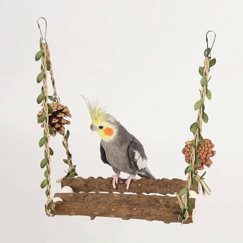 Деревянные игрушки для попугаев: качели, жердочка, лестница, жевательные, когтеточка