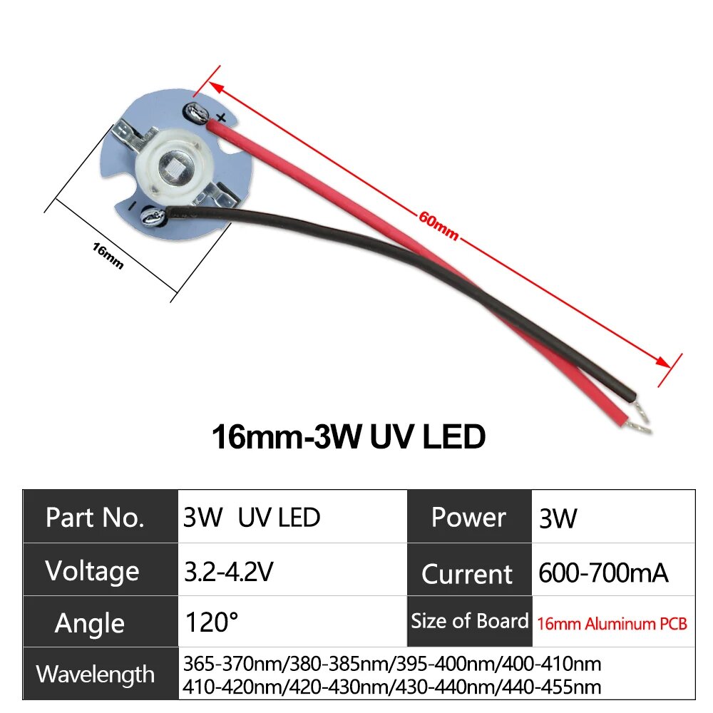 OTdiode 3W 3535 УФ светодиод фиолетовый 3W LED On 16mm, 365-370nm