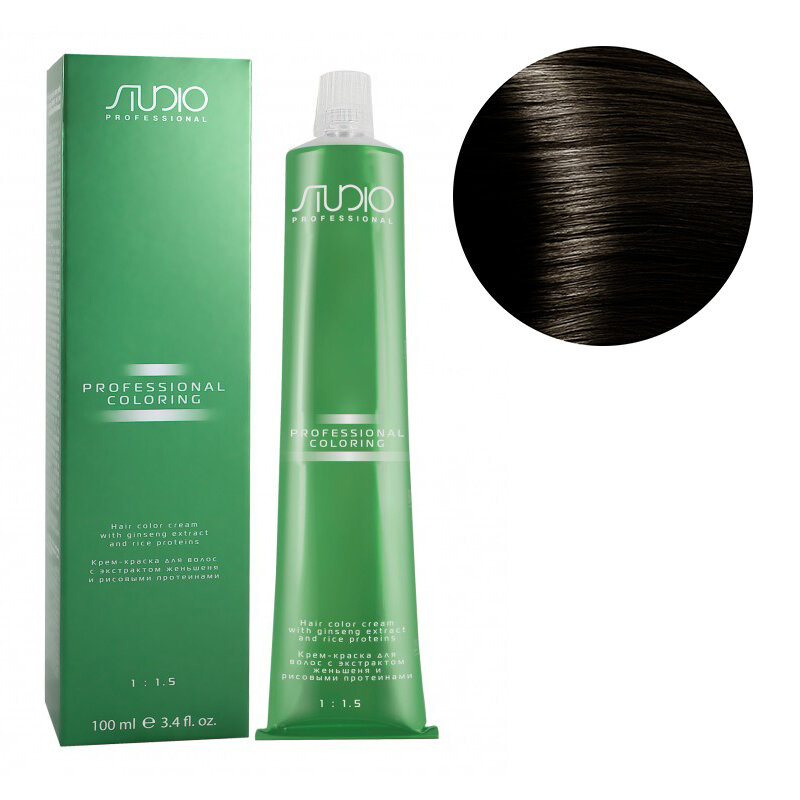Kapous Studio Professional Крем-краска для волос Studio, тон №4.1, Пепельно-коричневый, с рисовыми протеинами и экстрактом женьшеня, 100 мл