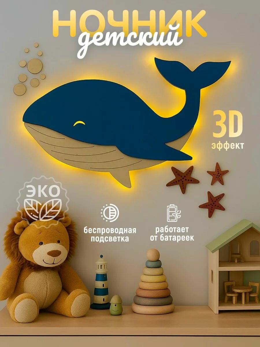 Панно детское световое "Кит" 40х21см