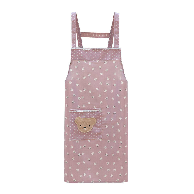 Фартук с рисунком для женщин и мужчин – розовый хлопковый фартук с милым карманом в виде медведя и принтом кролика – безрукавный кухонный фартук с защитой от пятен для приготовления пищи, выпечки, уборки или повседневного использования в домашнем хозяйстве