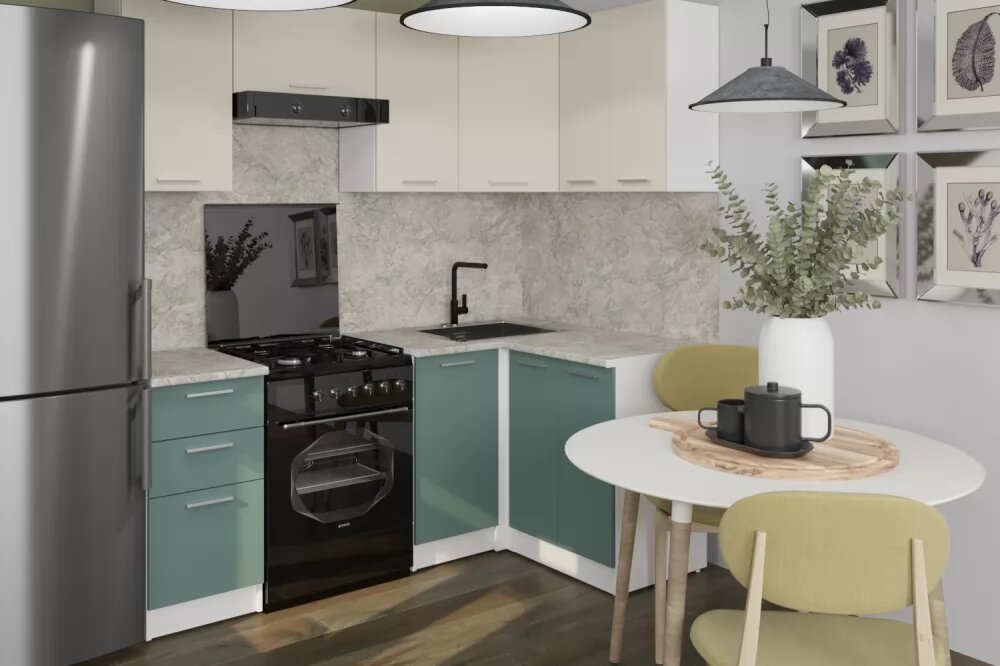 Кухонный гарнитур Герда Глория оптима 5 2000х1200 мм, каркас ЛДСП, фасад ЛДСП; ПВХ, Белый/Кашемир/Бензин