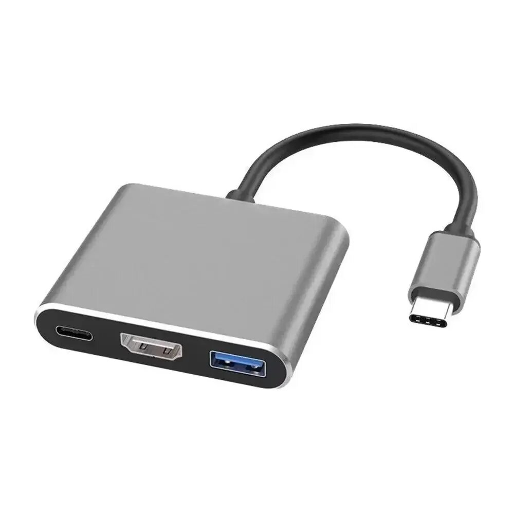 Адаптер USB Type-C на HDMI, USB 3.0, серый