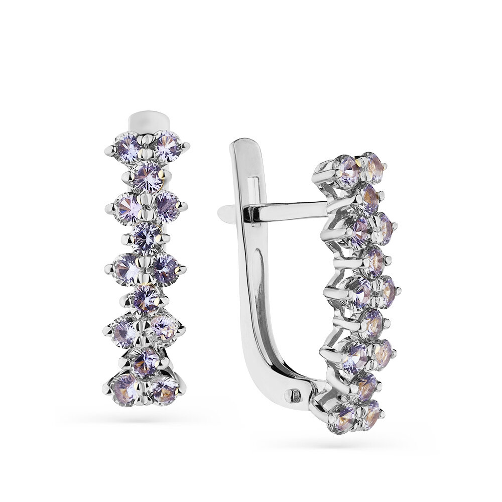 Серьги, белое золото, 585 проба, танзанит