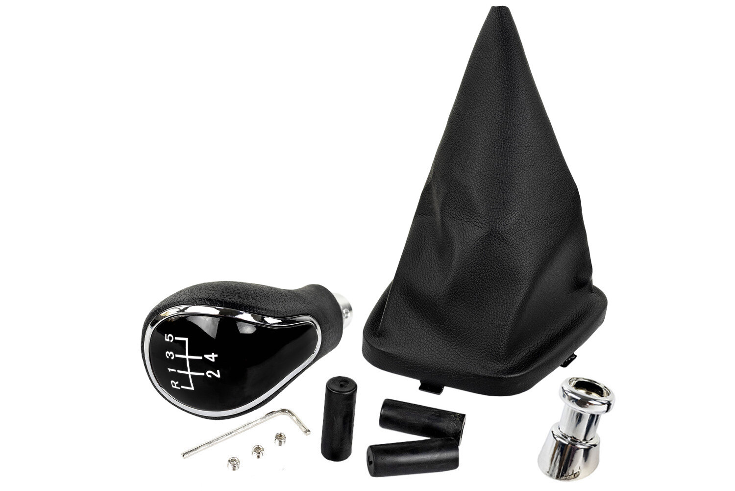 Ручка КПП хром, белая подсветка Sal-Man с пыльником на ВАЗ 2110, 2111, 2112