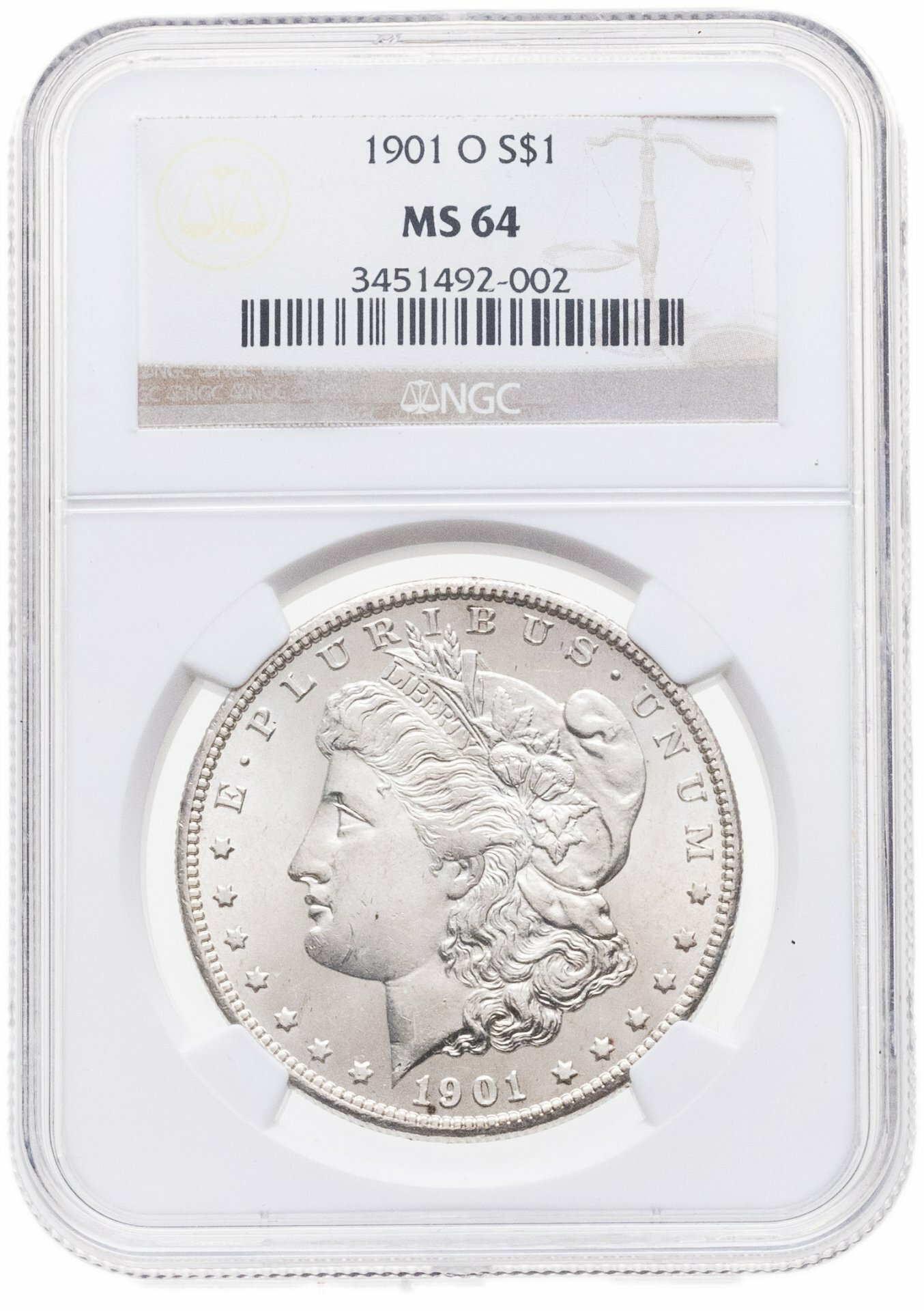 США 1 доллар dollar 1901 Доллар Моргана, знак монетного двора: "O"Новый Орлеан в слабе NGC MS64, Серебро 900