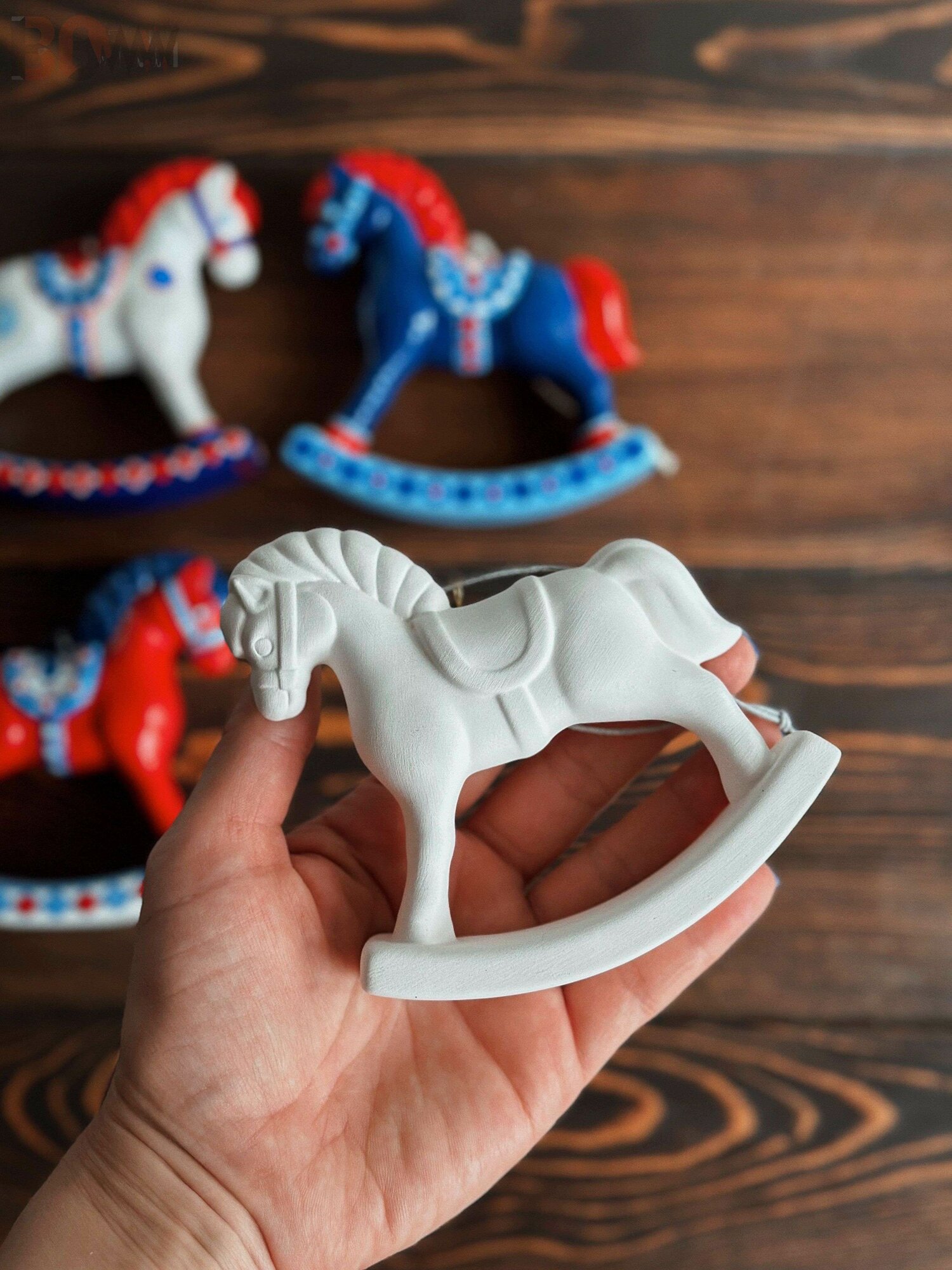 Лошадка качалка для росписи 11 см /Фарфор/Елочная игрушка