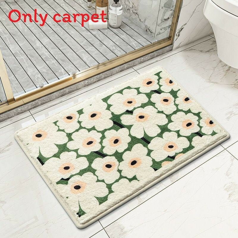 Плюшевый коврик для пола для впитывания воды с рисунком цветок для ванной и спальни маленький зеленый 50x80см