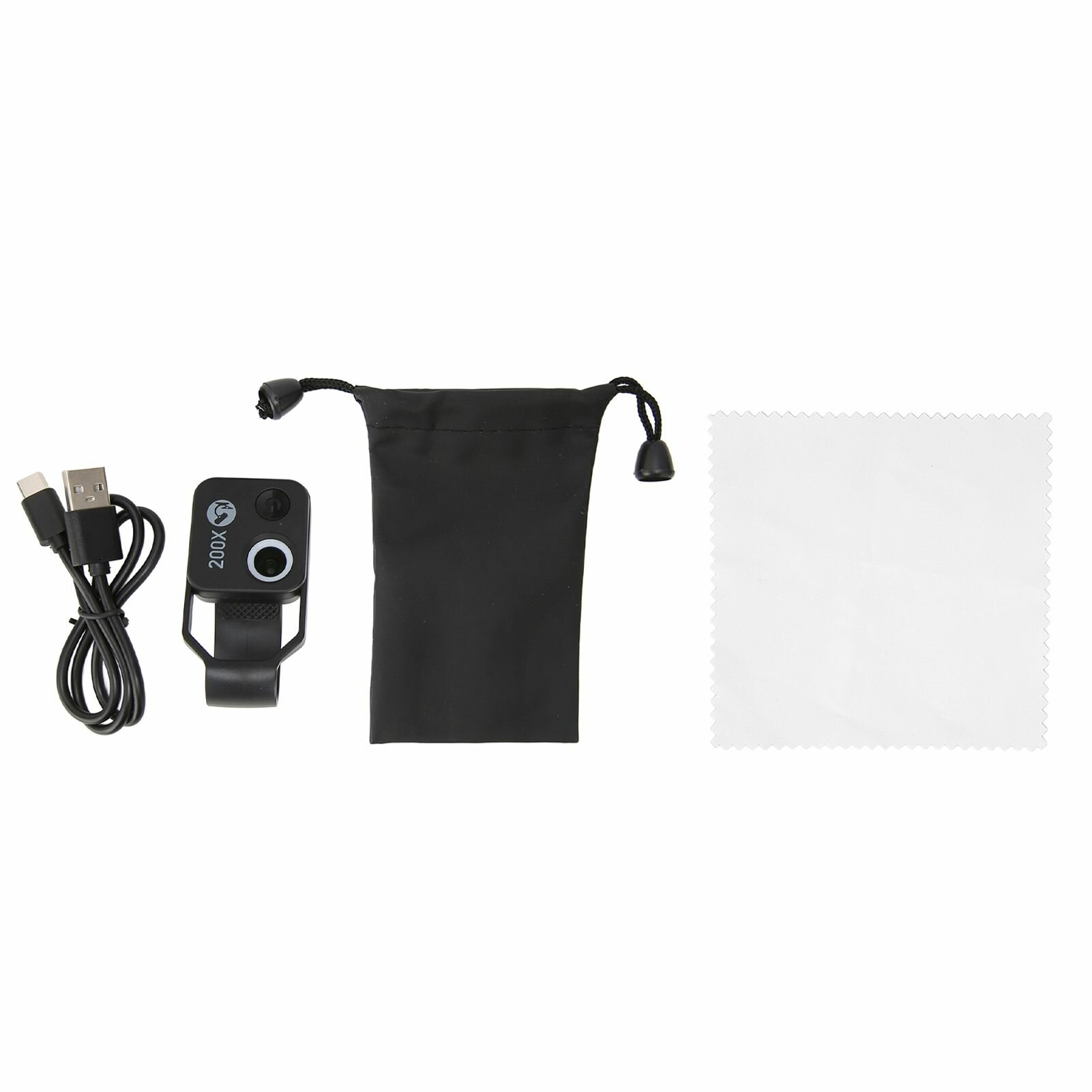 200X карманный мини-микроскоп для телефона с объективом CPL. Универсальный зажим для iPhone и Android. Черный