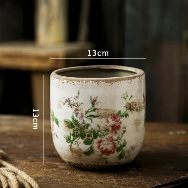 Керамические цветочные горшки с розовой розой, B M