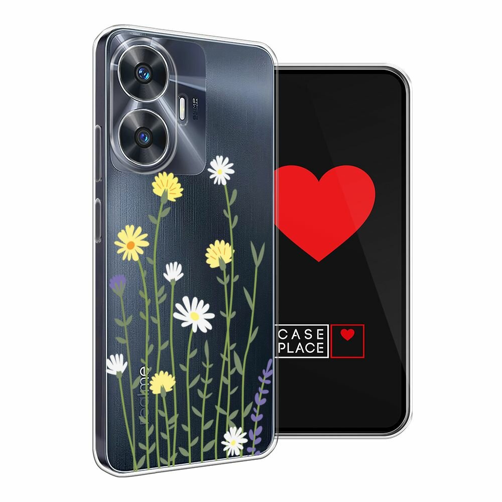 Чехол на Realme C55 / Реалми C55 с принтом "Пучок полевых цветов", прозрачный — фото 1