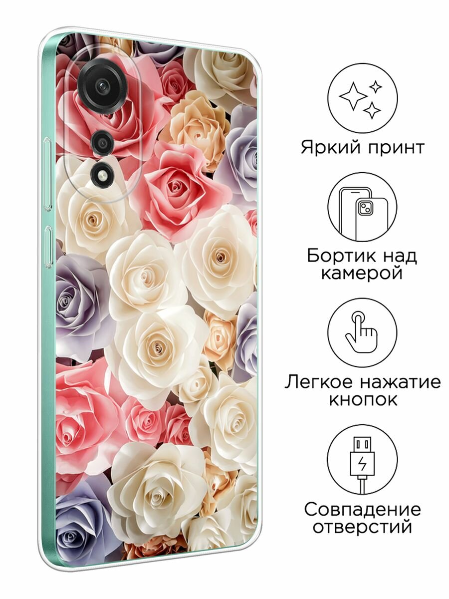 Чехол на Oppo A78 4G / Оппо A78 4G с принтом "Пастельные розы" — фото 1