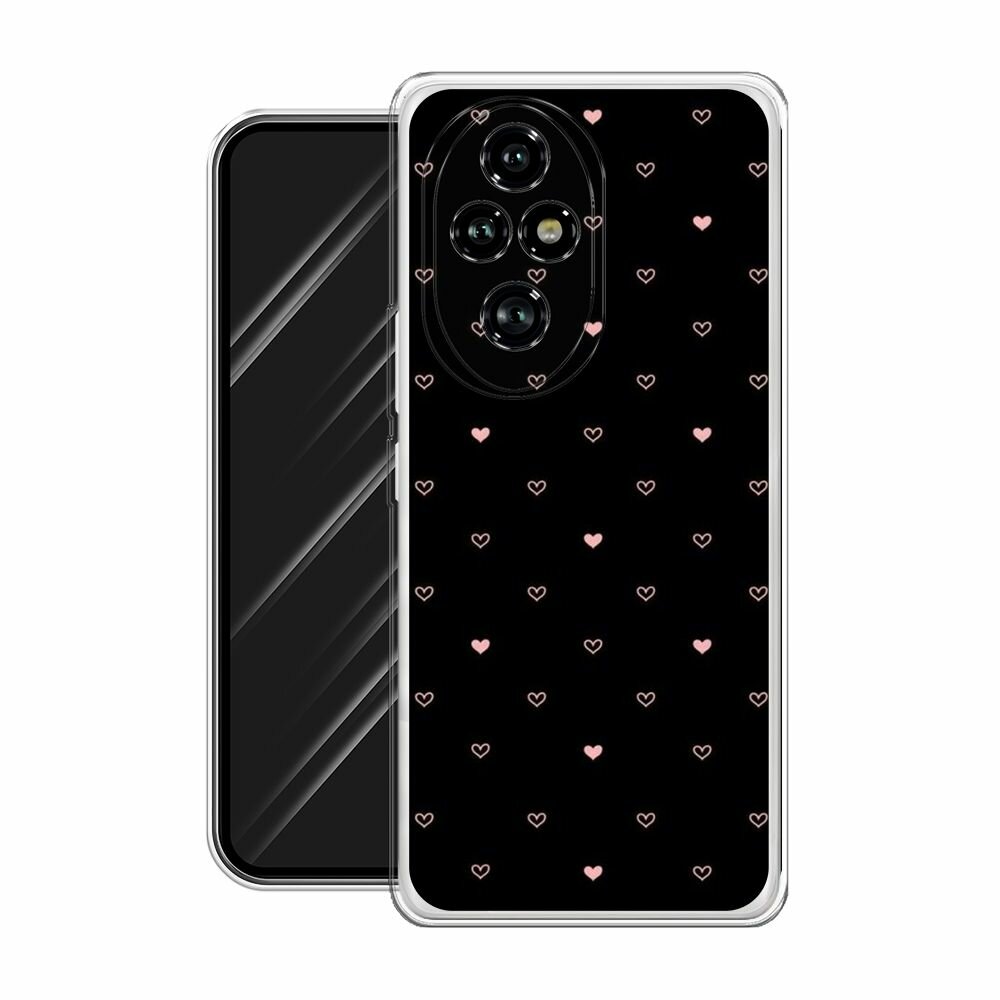 Чехол на Honor 200 Pro / Хонор 200 Про с принтом "Черный фон и сердечки" — фото 1