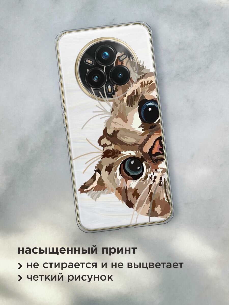 Чехол на Realme 14 Pro+ / Реалми 14 Про+ с принтом "Любопытный кот", прозрачный — фото 1