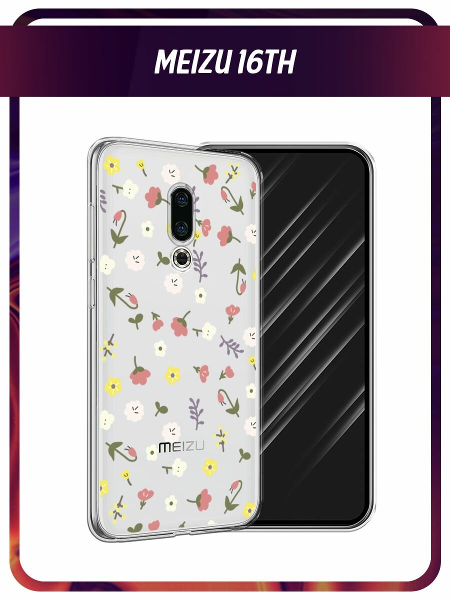 Чехол на Meizu 16th / Мейзу 16th с принтом "Россыпь цветов рисунок", прозрачный