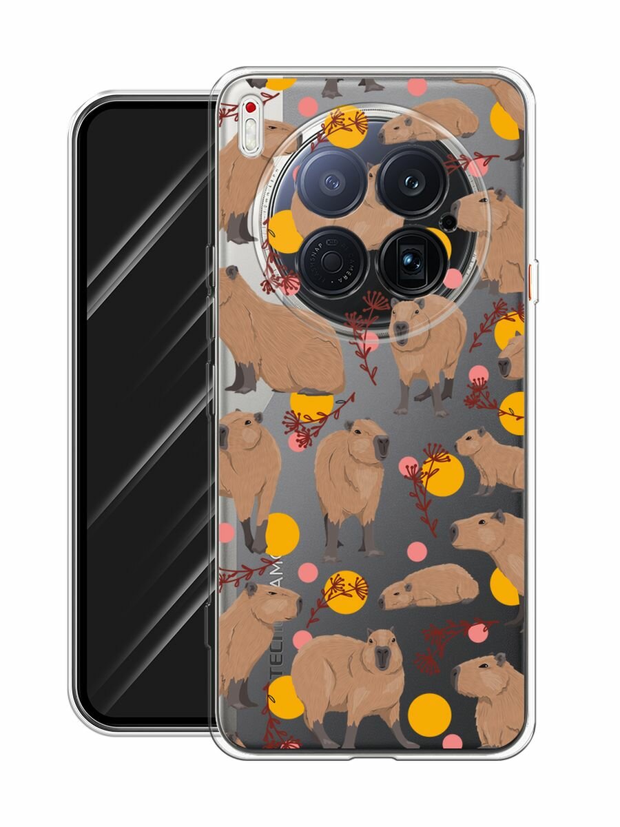 Чехол на Tecno Camon 40 Premier / Текно Камон 40 Премьер с принтом "Капибара паттерн", прозрачный — фото 1