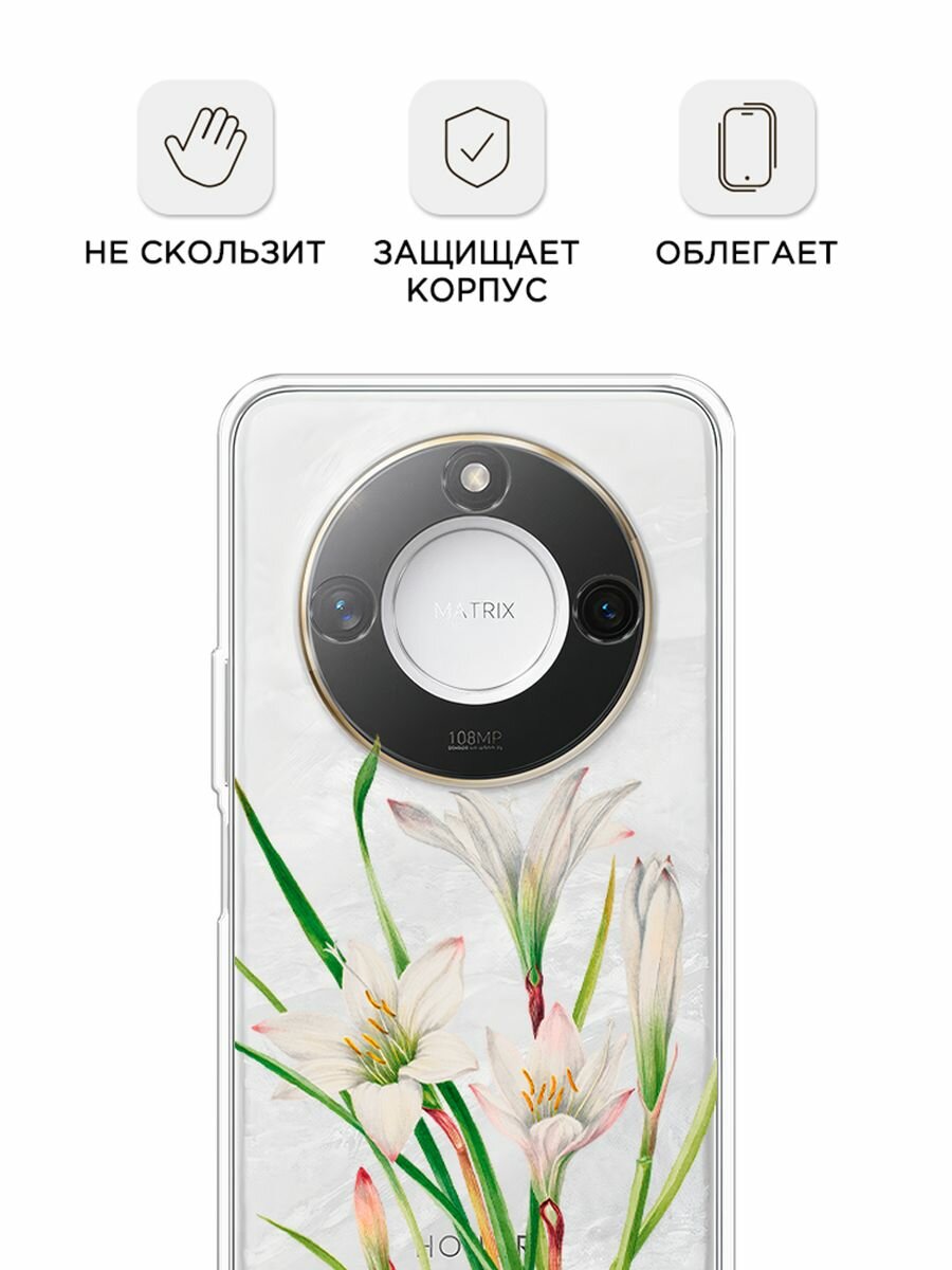 Чехол на Honor X9c Smart / Хонор X9c Смарт с принтом "White lily", прозрачный — фото 1