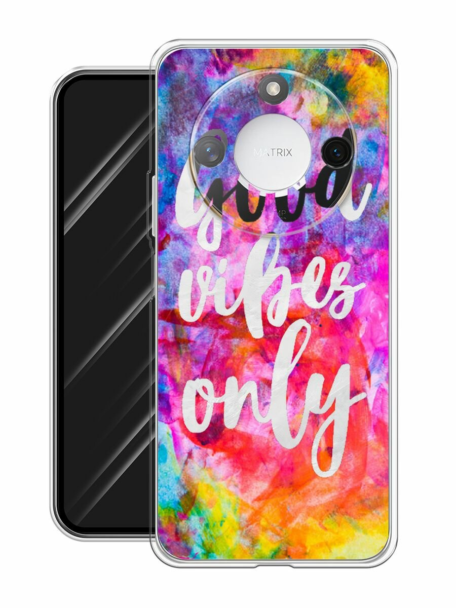 Чехол на Honor X9c Smart / Хонор X9c Смарт с принтом Good vibes only радуга, прозрачный — фото 1