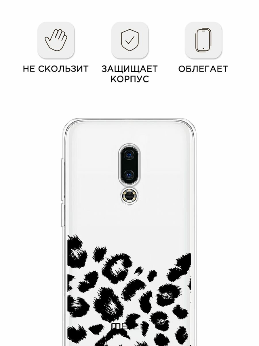 Чехол на Meizu 16th / Мейзу 16th с принтом "Окрас леопарда фон черный", прозрачный — фото 1
