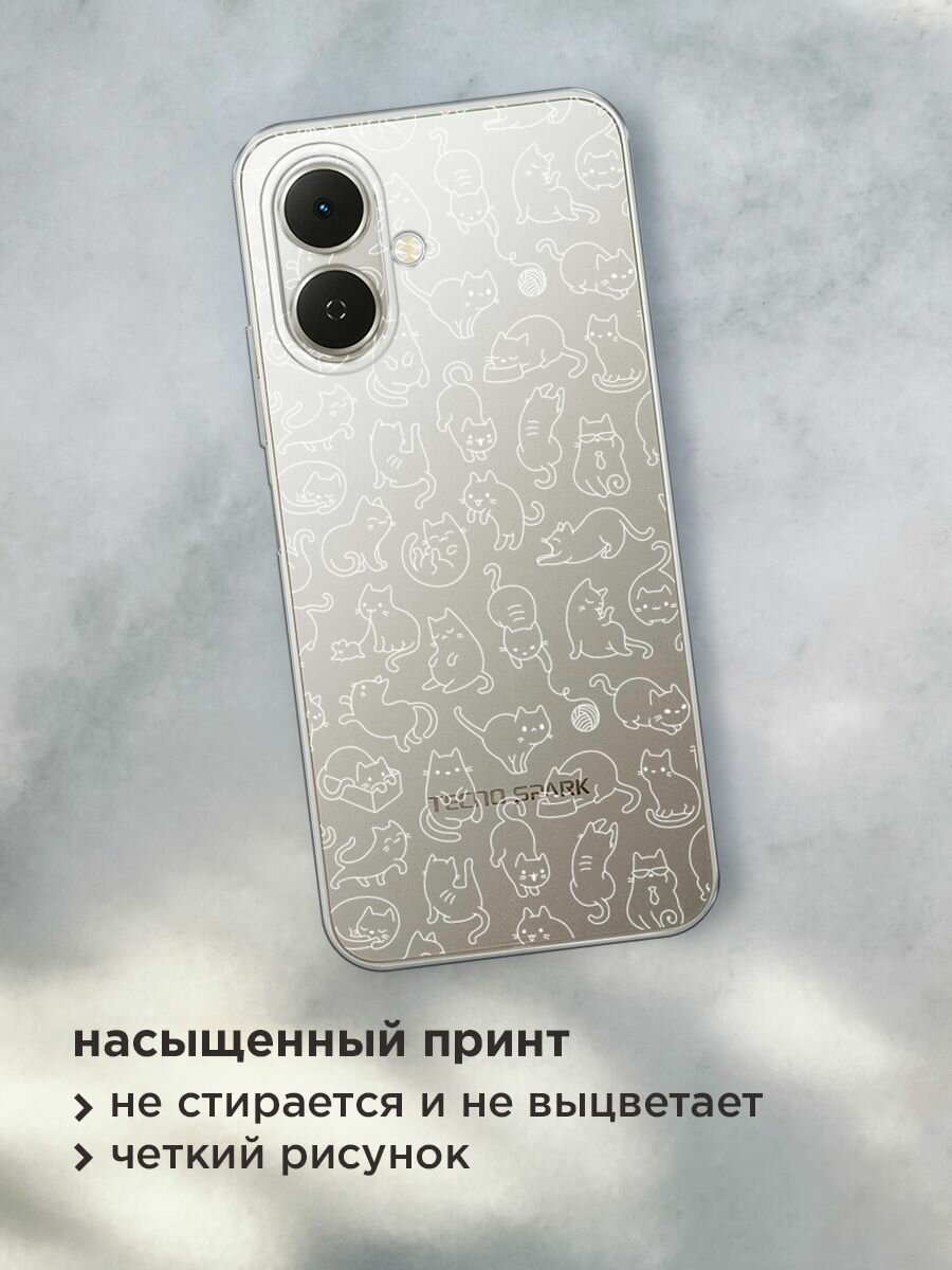 Чехол на Tecno Spark Go 2 / Текно Спарк Го 2 с принтом "Шкодливые котики линии", прозрачный — фото 1
