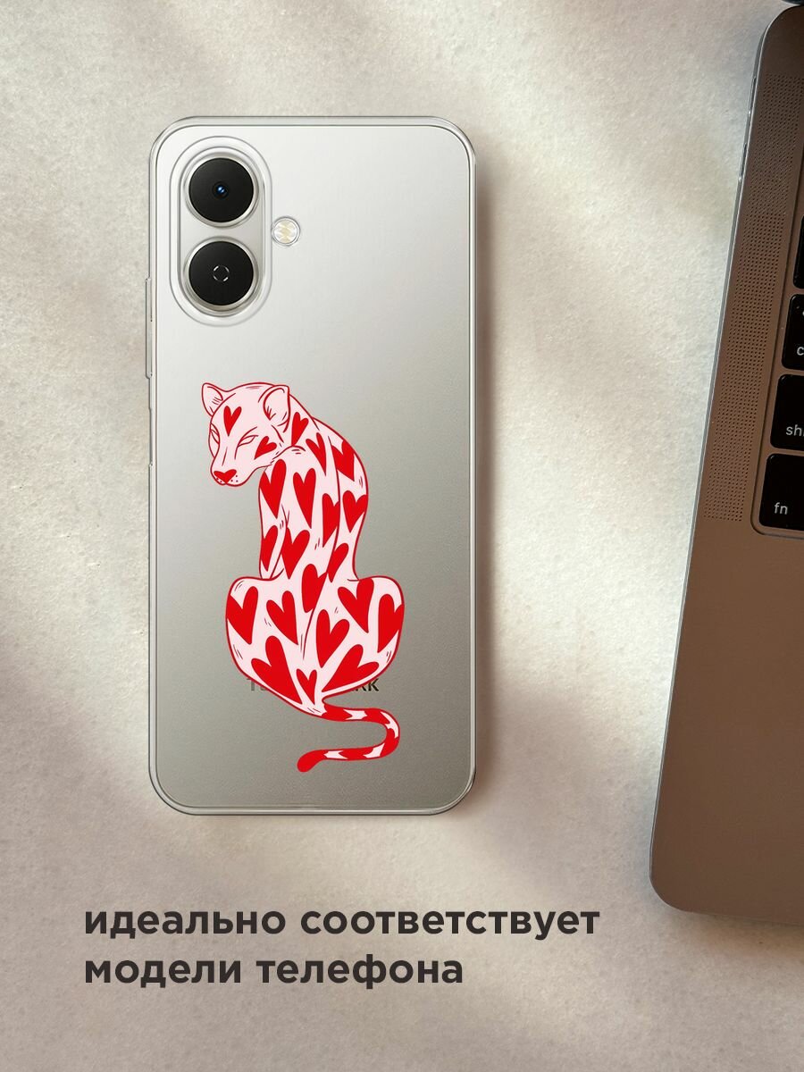 Чехол на Tecno Spark Go 2 / Текно Спарк Го 2 с принтом "Heart panther 2 - 14 февраля", прозрачный — фото 1