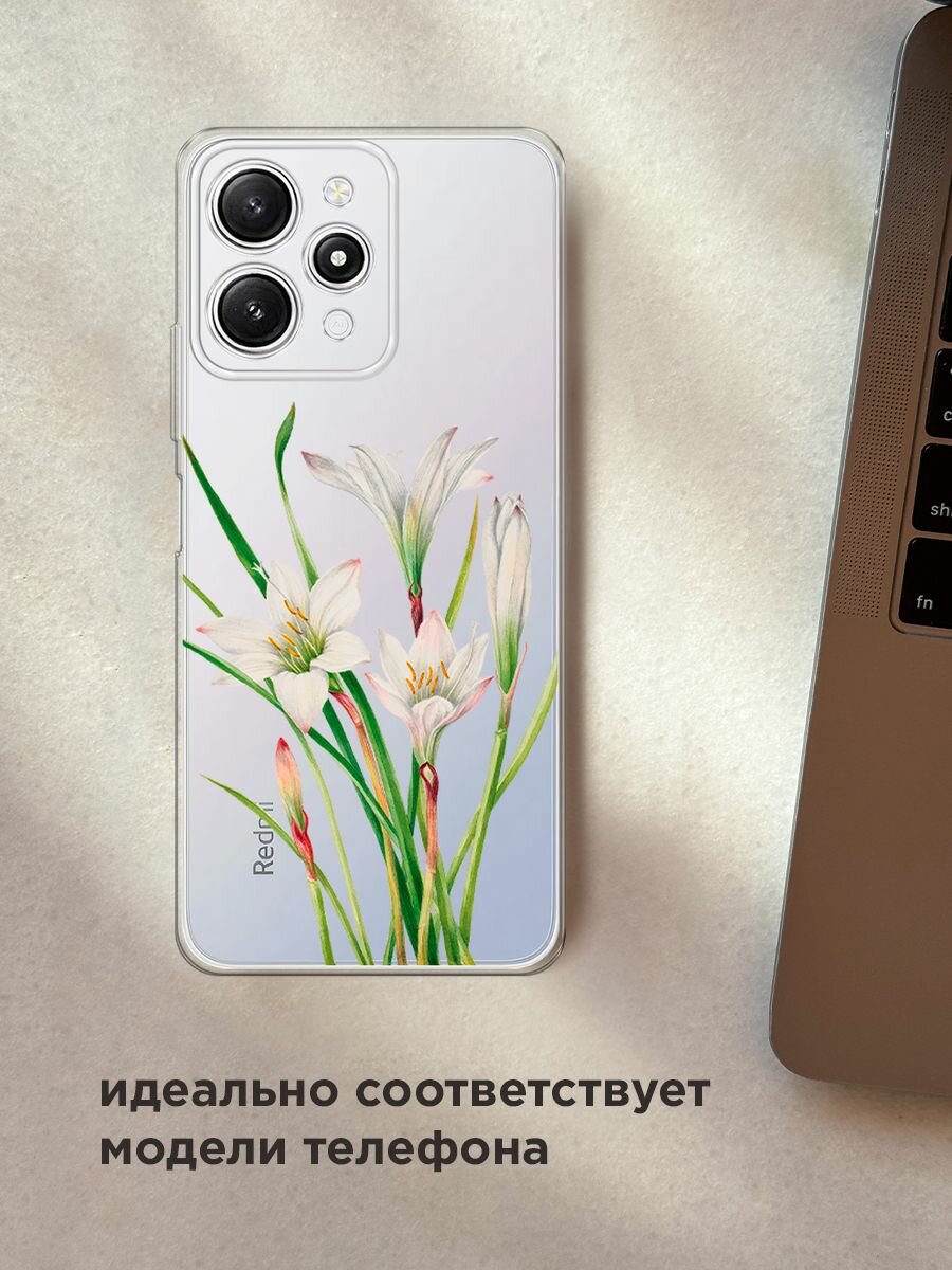 Чехол на Xiaomi Redmi 12 / Сяоми Редми 12 с принтом "White lily", прозрачный — фото 1