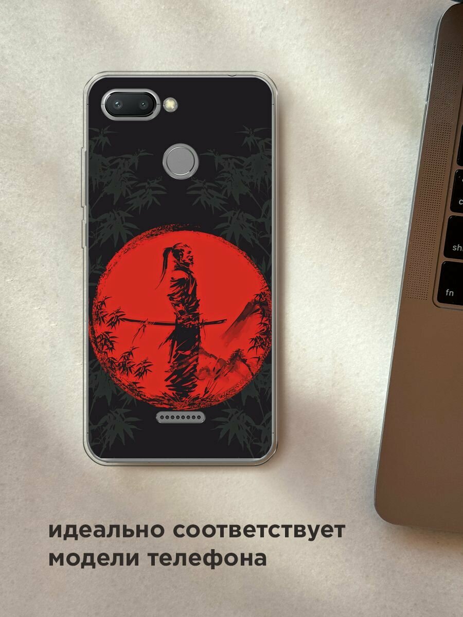 Чехол на Xiaomi Redmi 6 / Сяоми Редми 6 с принтом "Самурай на красном фоне" — фото 1