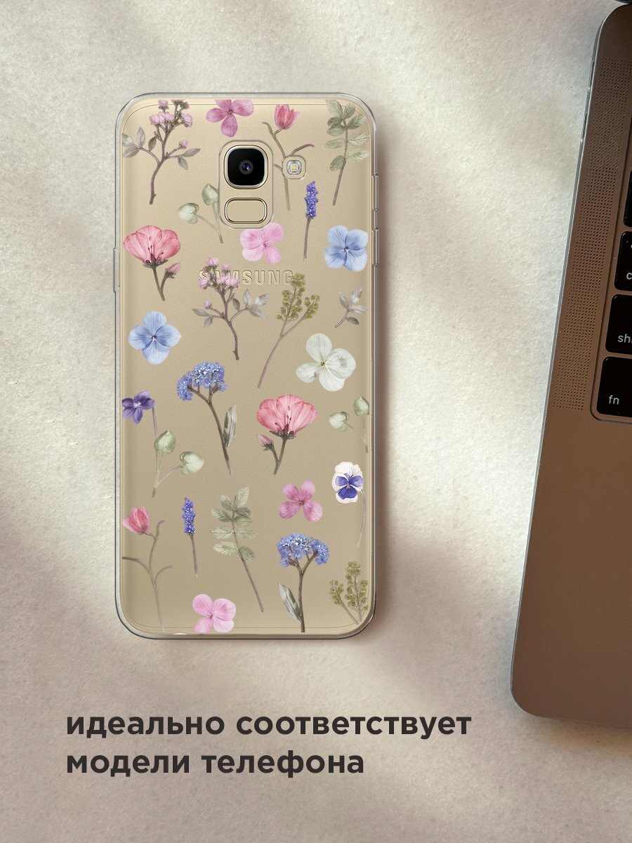 Чехол на Samsung Galaxy J6 2018 / Самсунг Галакси Джей 6 2018 с принтом "Гербарий из полевых цветов", прозрачный — фото 1
