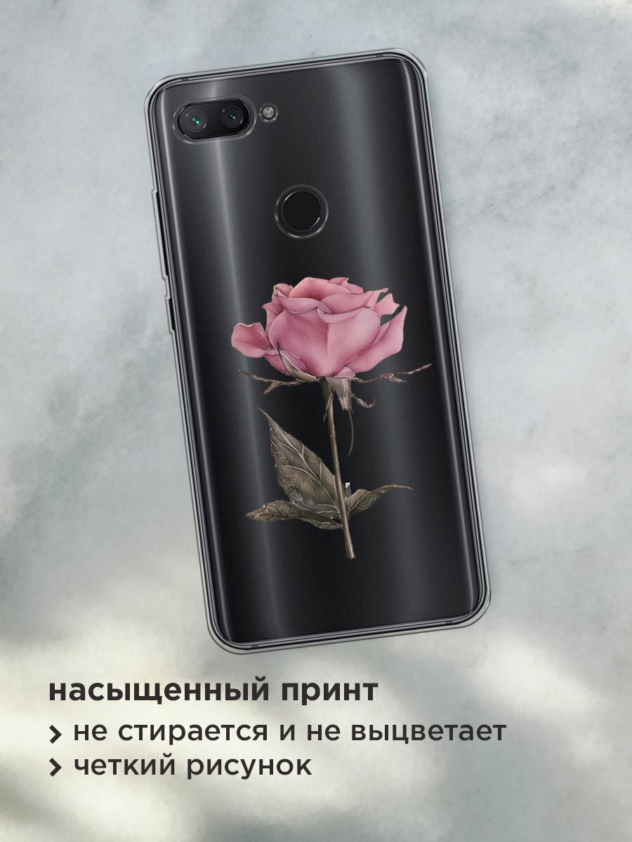 Чехол на Xiaomi Mi 8 Lite (Youth Edition) / Сяоми Ми 8 Лайт (Юс Эдишн) с принтом "Меланхоличная роза", прозрачный — фото 1
