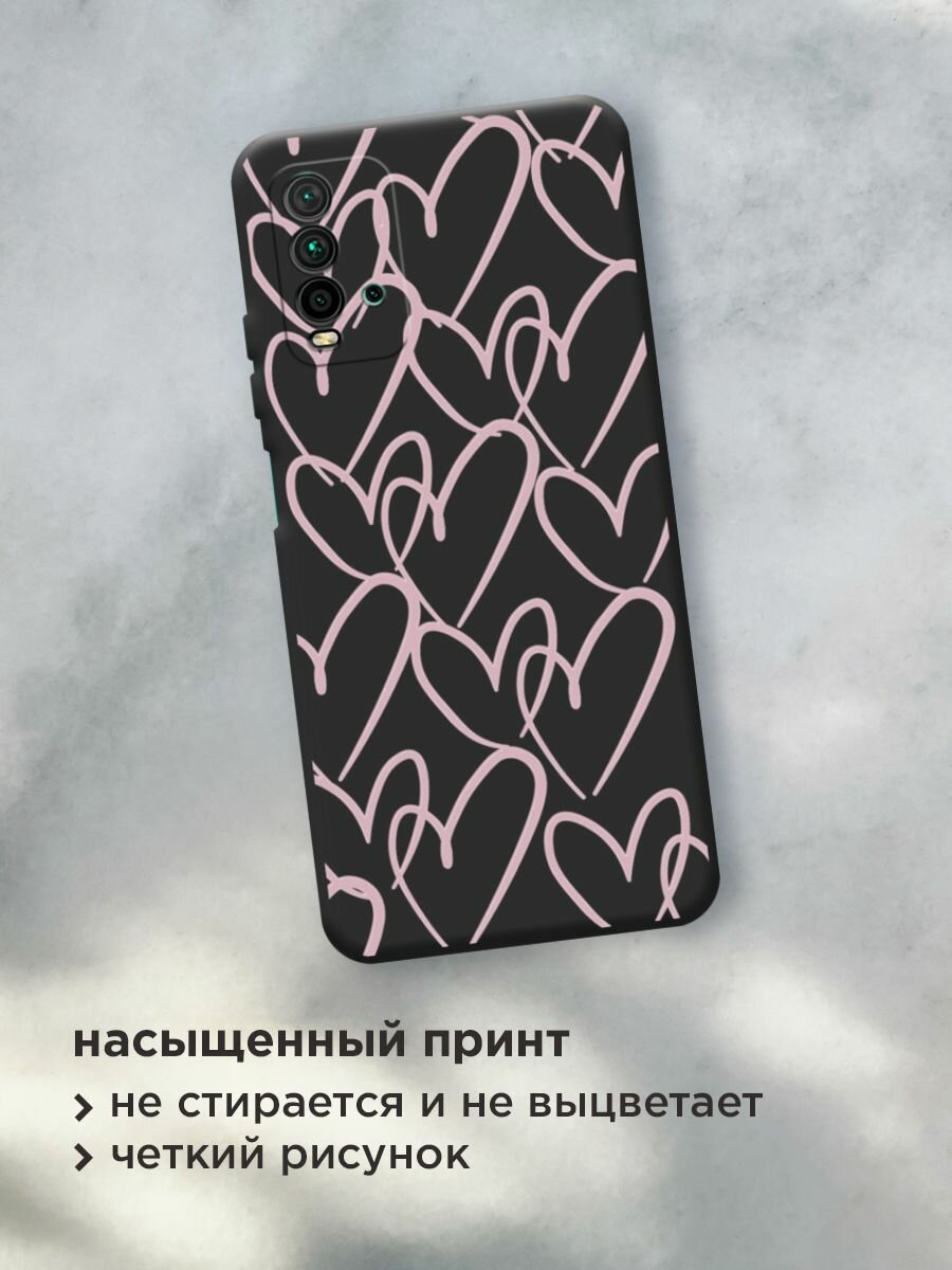 Чехол на Xiaomi Redmi 9T / Редми 9Т с принтом "Hearts doodle pink 1" — фото 1