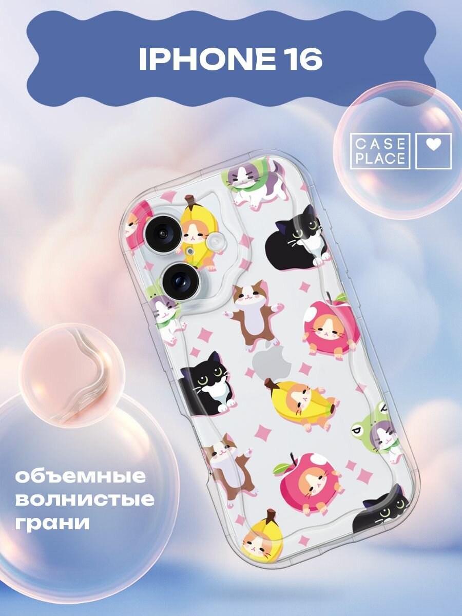 Чехол на Apple iPhone 16 / Айфон 16 с принтом "Мемные котята паттерн 3"