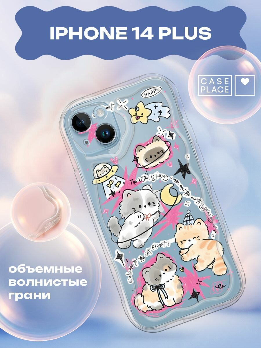 Чехол на Apple iPhone 14 Plus / Айфон 14 Плюс с принтом "Космокотики"