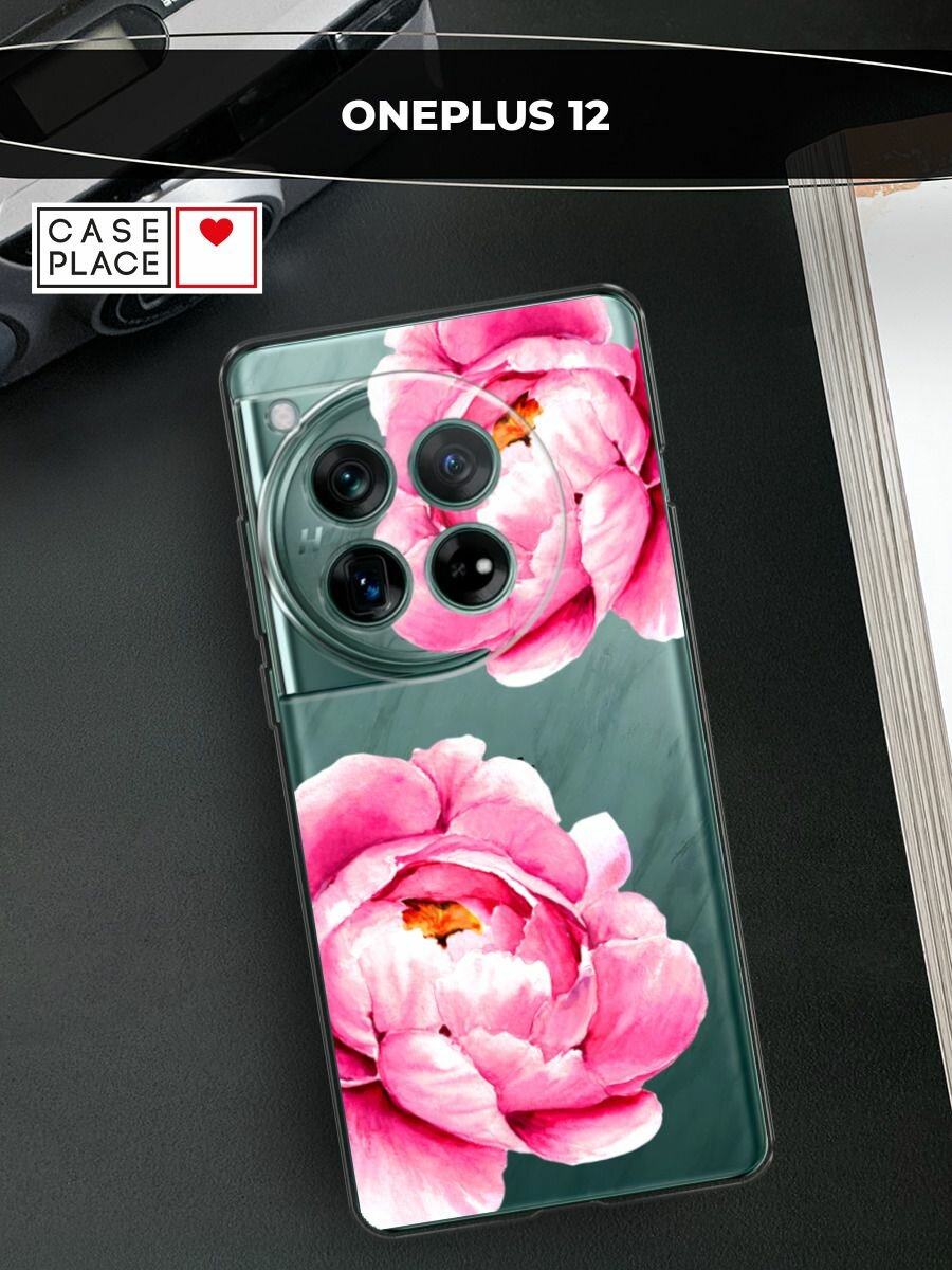Чехол на OnePlus 12 / Ван Плас 12 с принтом "Open peonies", прозрачный