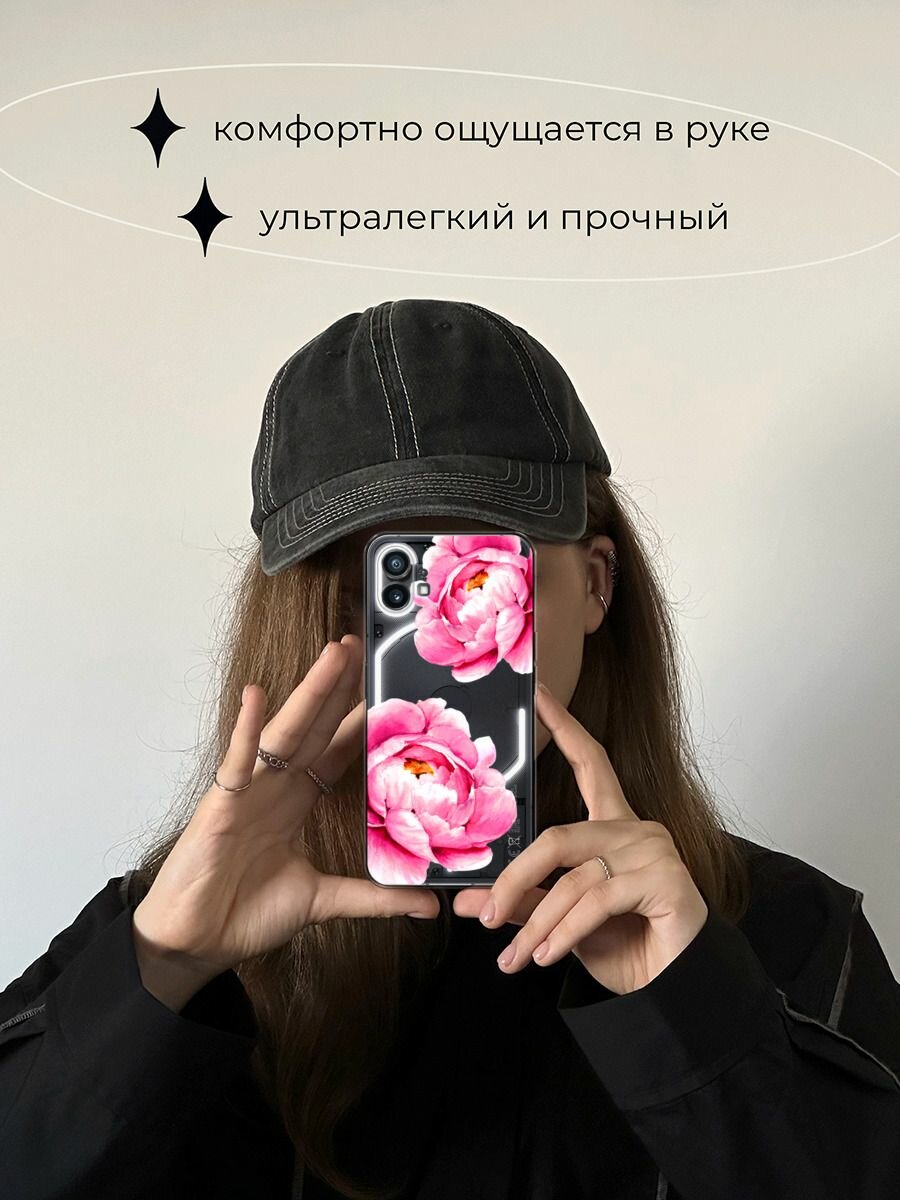 Чехол на Nothing Phone 1 / Нафинг Фон 1 с принтом "Open peonies", прозрачный — фото 1