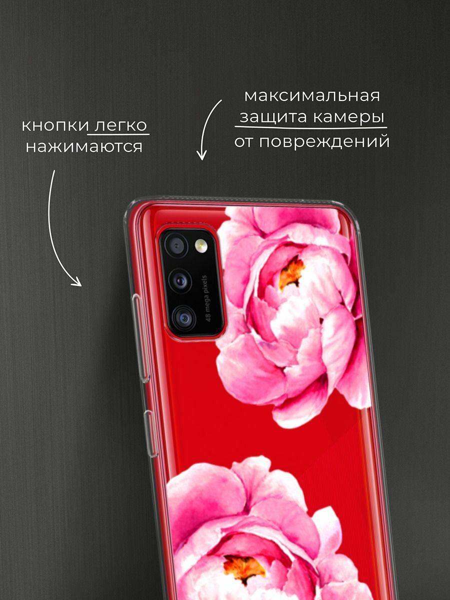 Чехол на Samsung Galaxy A41 / Самсунг Галакси А41 с принтом "Open peonies", прозрачный — фото 1