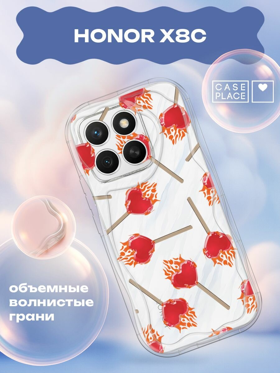 Чехол на Honor X8c / Хонор X8c с принтом Горящие леденцы 2, прозрачный