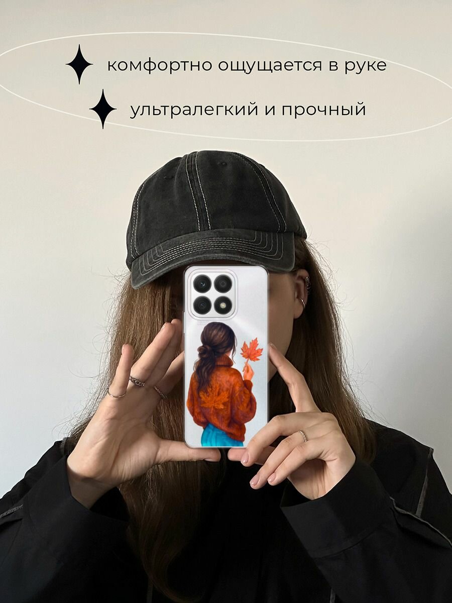Чехол на Honor X8A / Хонор X8A с принтом "Девушка с опавшим листом", прозрачный — фото 1