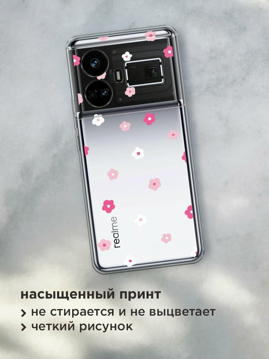 Чехол на Realme GT5 / Реалми GT5 с принтом "Весенние цветочки рисунок", прозрачный — фото 1
